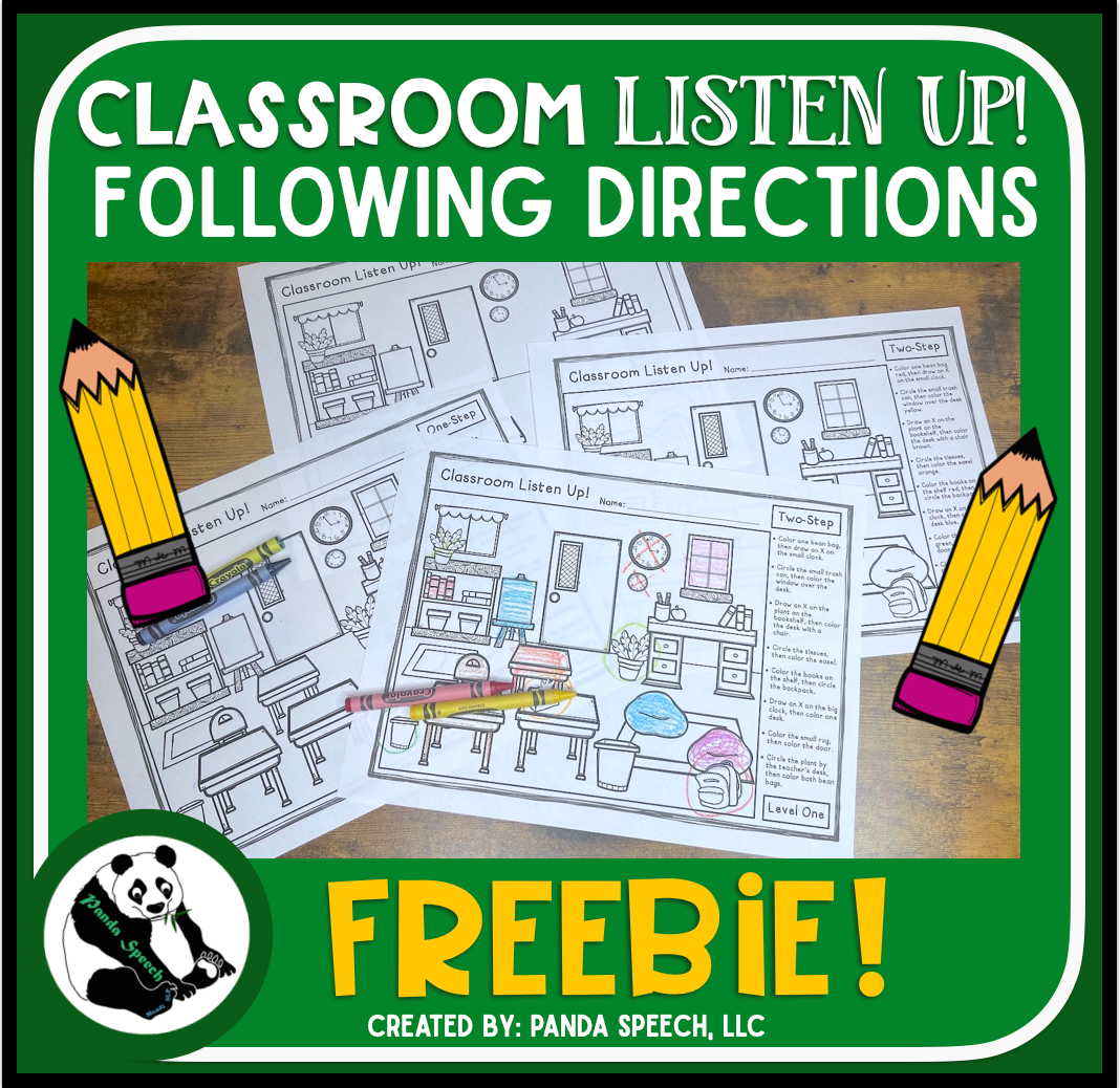 Classroom Listen Up! Following Directions Freebie – Panda Speech LLC