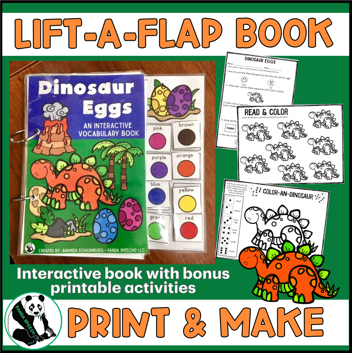 Dinosaur Eggs Lift a Flap Book (Print & Make Book) – Panda Speech LLC