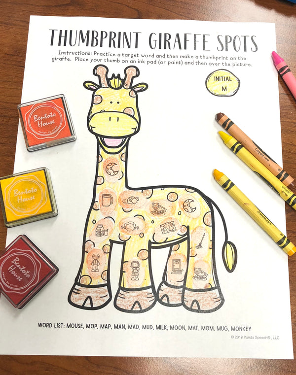 Giraffe Spots Thumbprints A Speech Therapy Craft Activity ~ Articulati ...