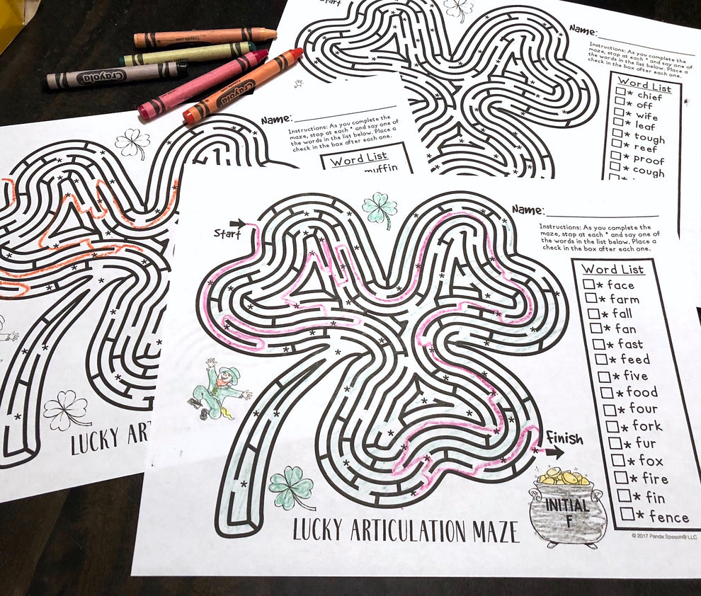 Lucky Articulation Mazes ~ No Prep Speech Therapy – Panda Speech LLC