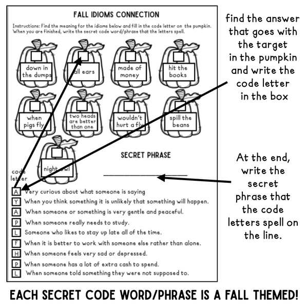 Fall Language Connections ~ Find the Secret Phrase ~ Speech Therapy Vo ...