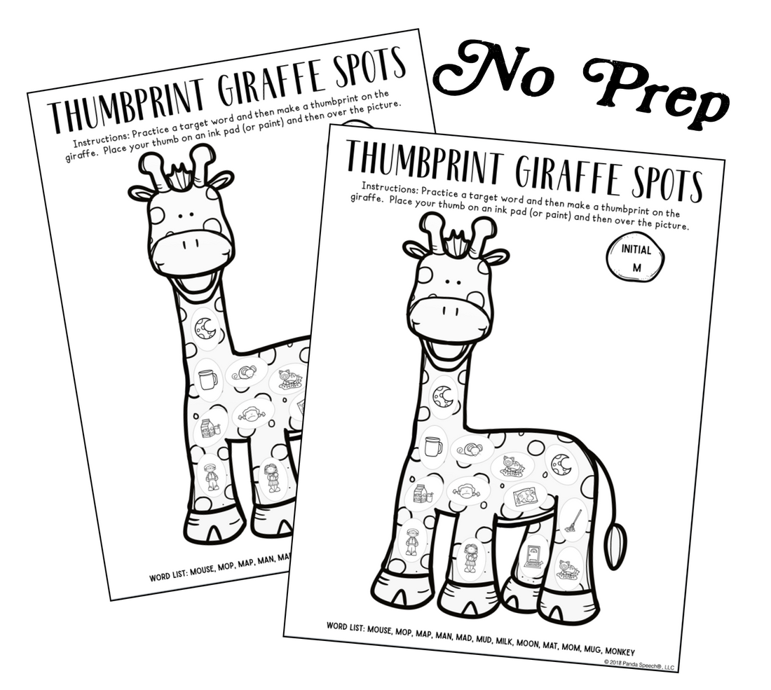Giraffe Spots Thumbprints A Speech Therapy Craft Activity ~ Articulati ...