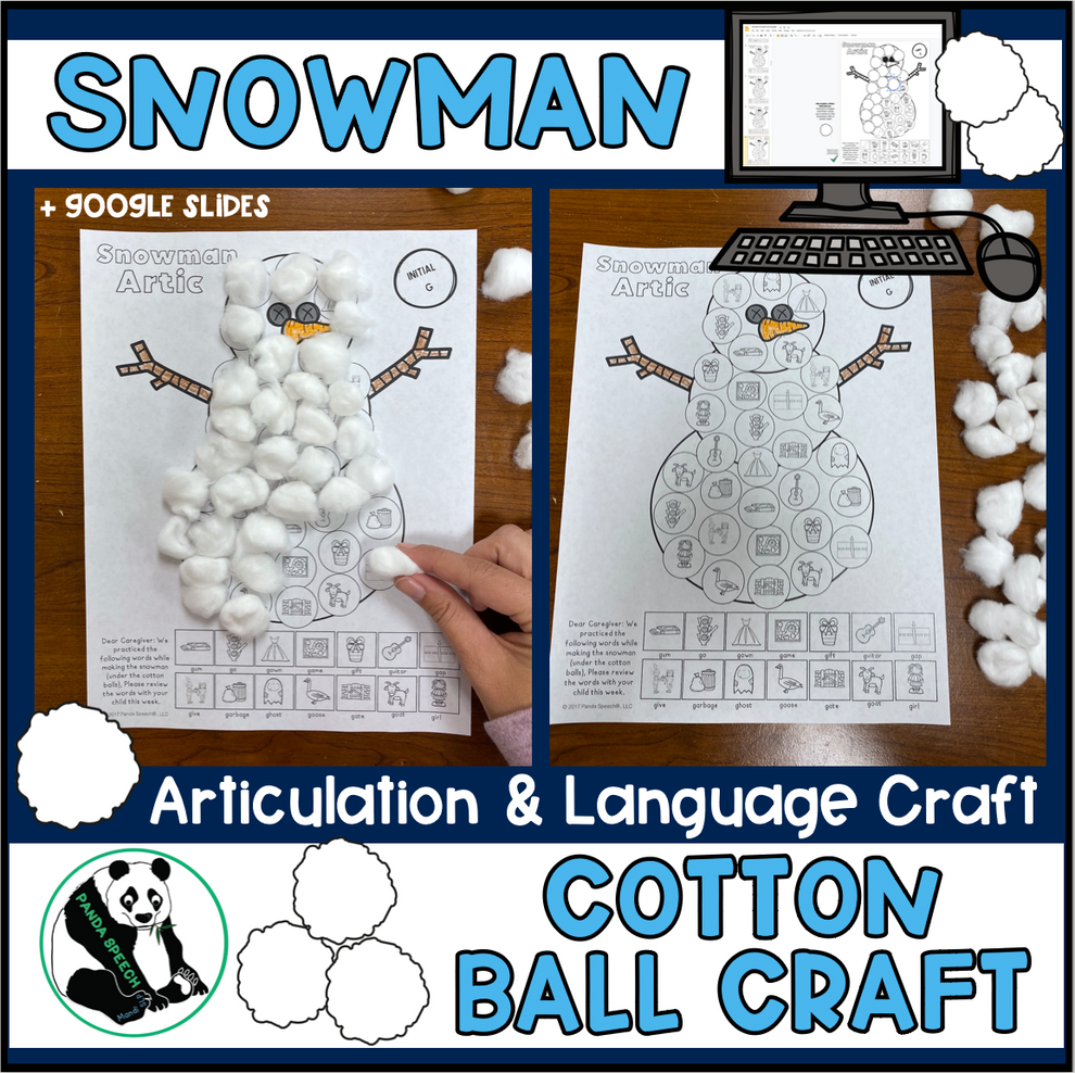 Snowman Articulation and Language! Speech Therapy Cotton Ball craft ...