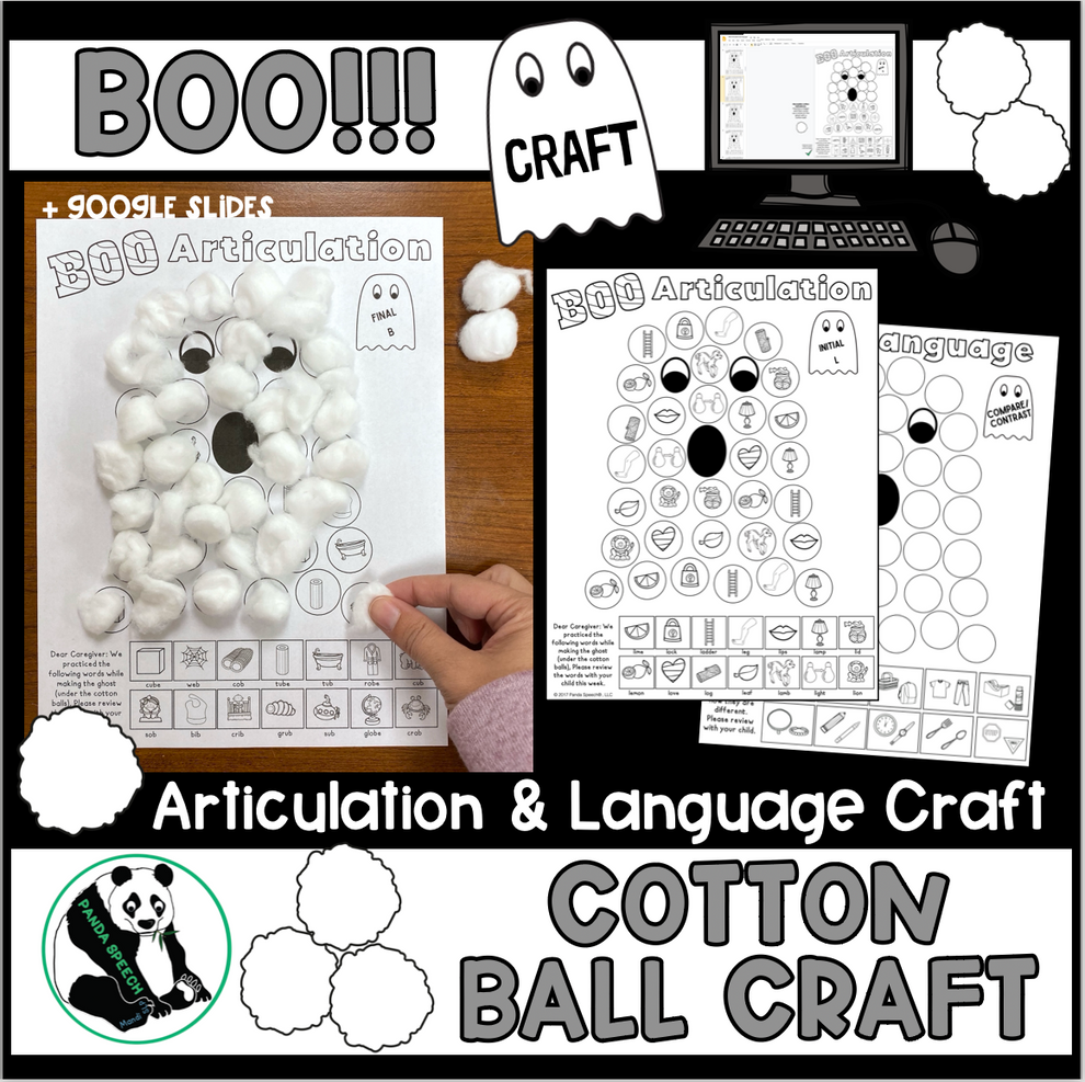 Boo Articulation and Language! Speech Therapy Cotton Ball craft – Panda ...