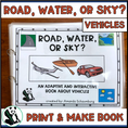 Functional Vocabulary Book: Road, Water, or Sky? Print & Make Book ...
