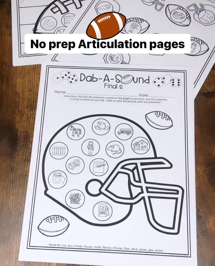 Dab a Sound Football Edition ~ Print & Go for Articulation Speech Ther ...