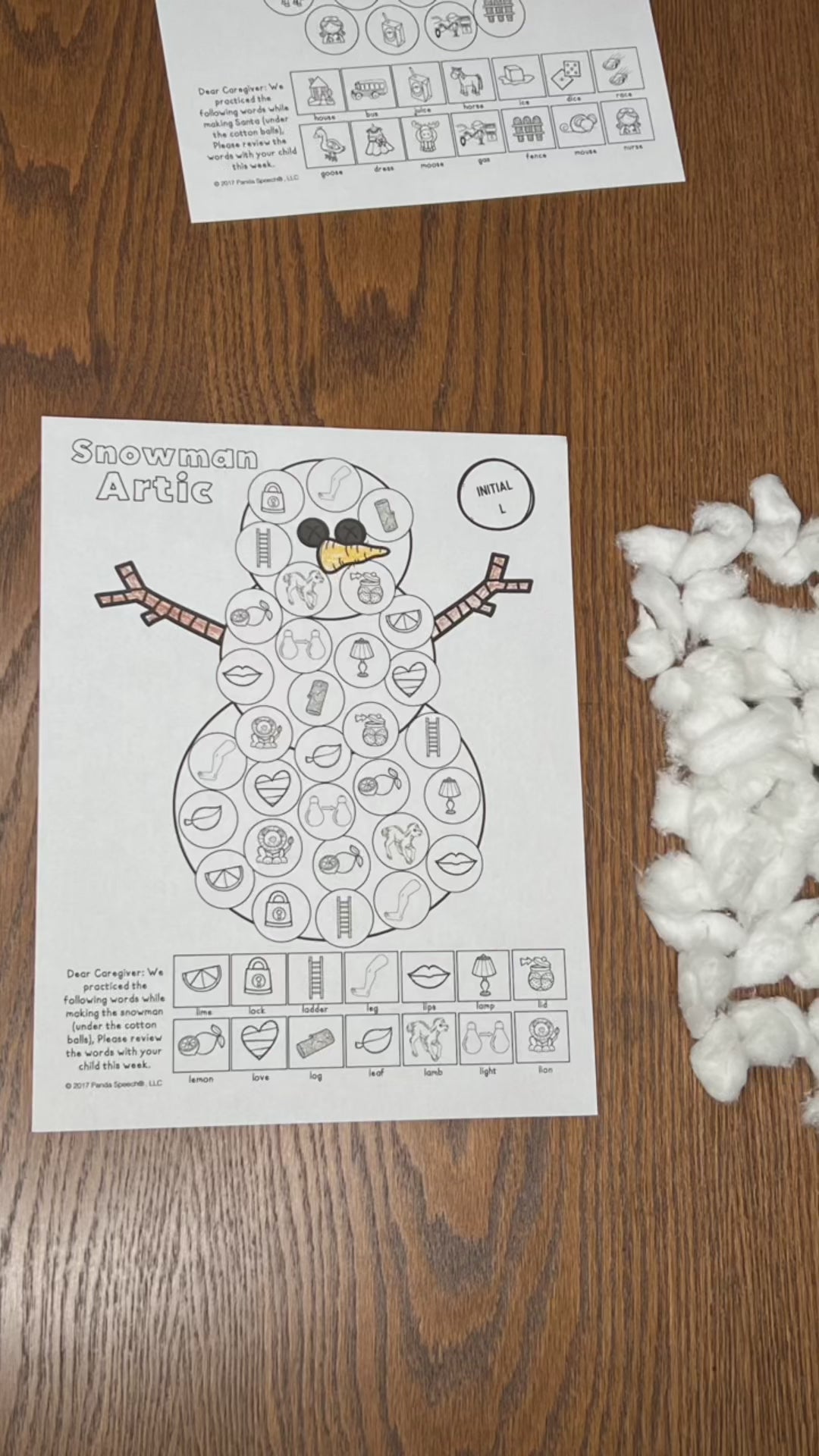 Snowman Articulation and Language! Speech Therapy Cotton Ball craft ...