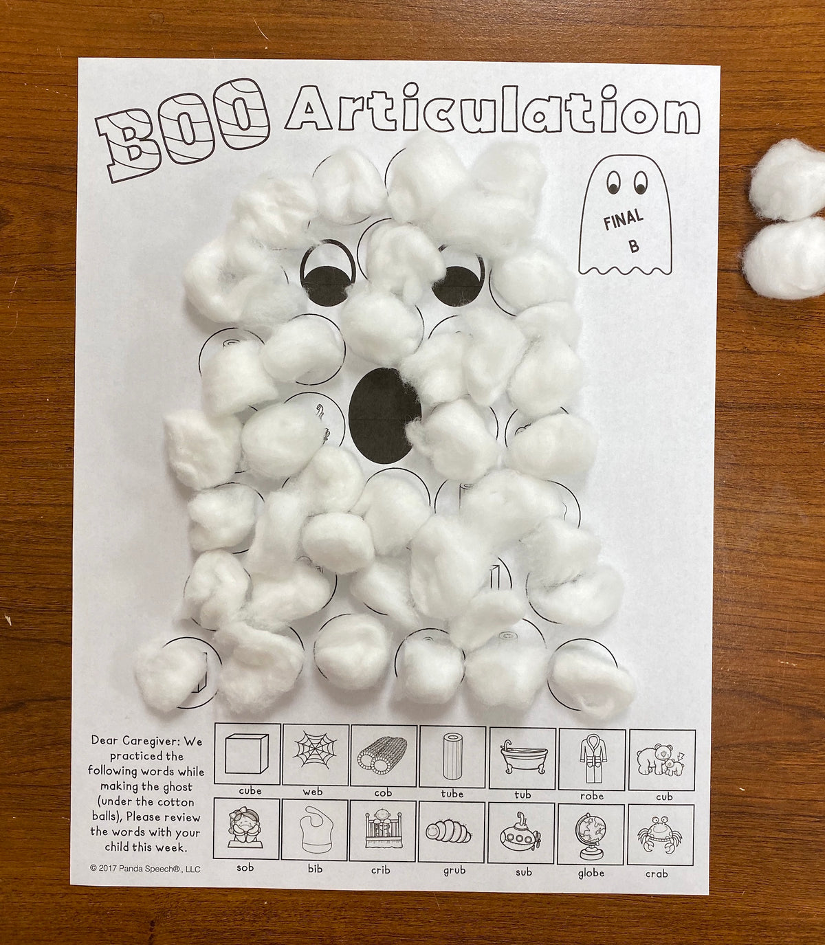 Boo Articulation and Language! Speech Therapy Cotton Ball craft – Panda ...