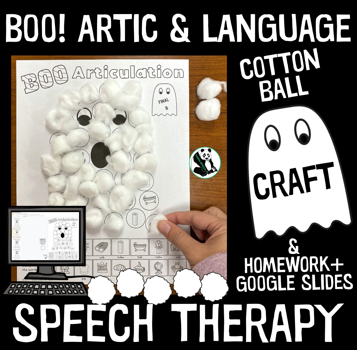Boo Articulation and Language! Speech Therapy Cotton Ball craft – Panda ...