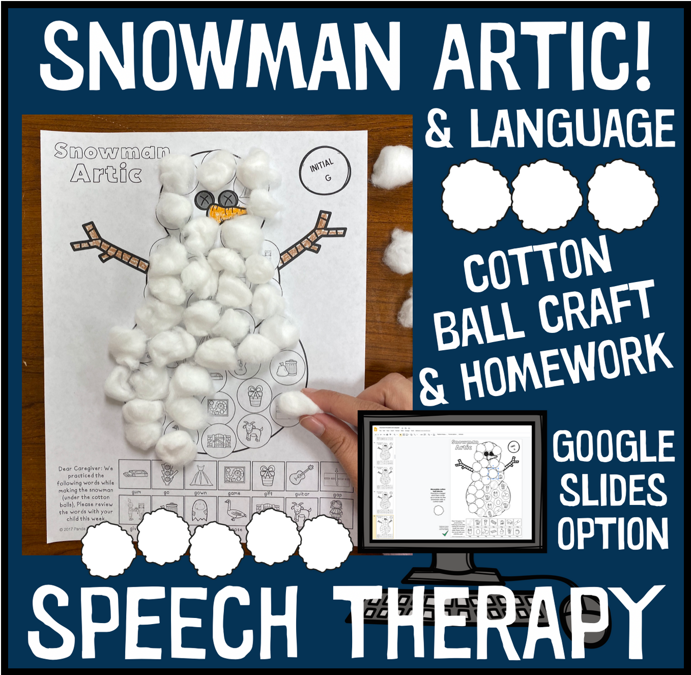 Snowman Articulation and Language! Speech Therapy Cotton Ball craft ...